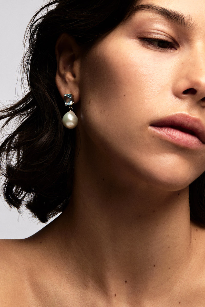 NATASHA SCHWEITZER | Earrings | Rectangle Topaz Pearl Earrings | Silver ...