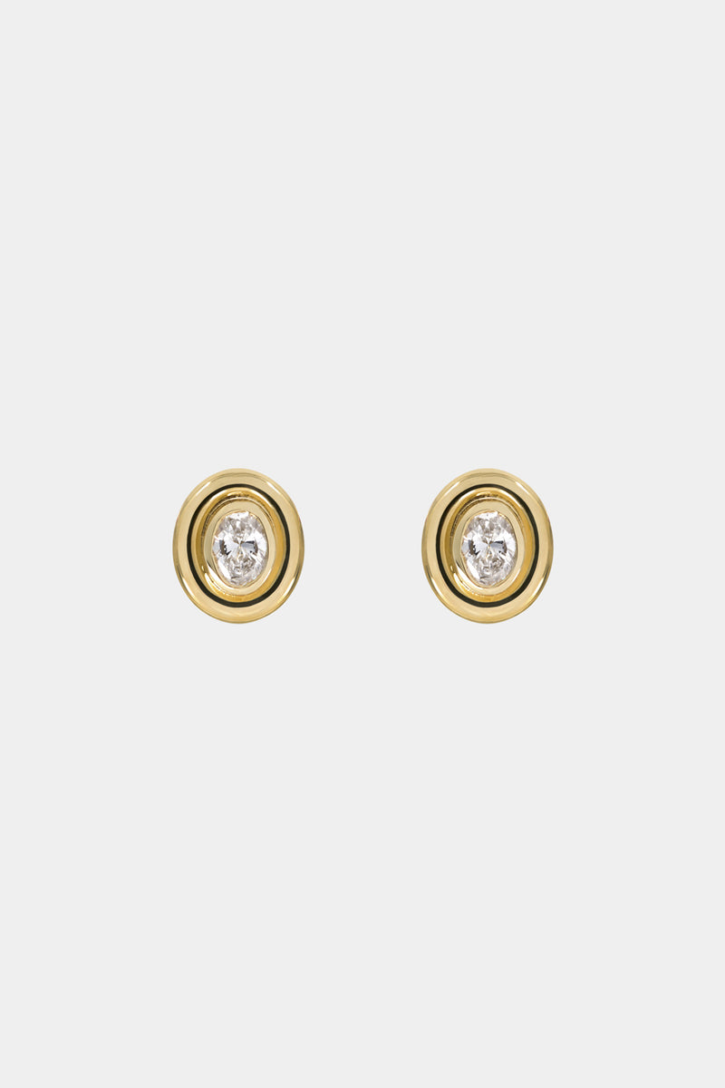 Oval Diamond Bezel Studs | 18K Yellow Gold | Diamond Earrings — Natasha Schweitzer
