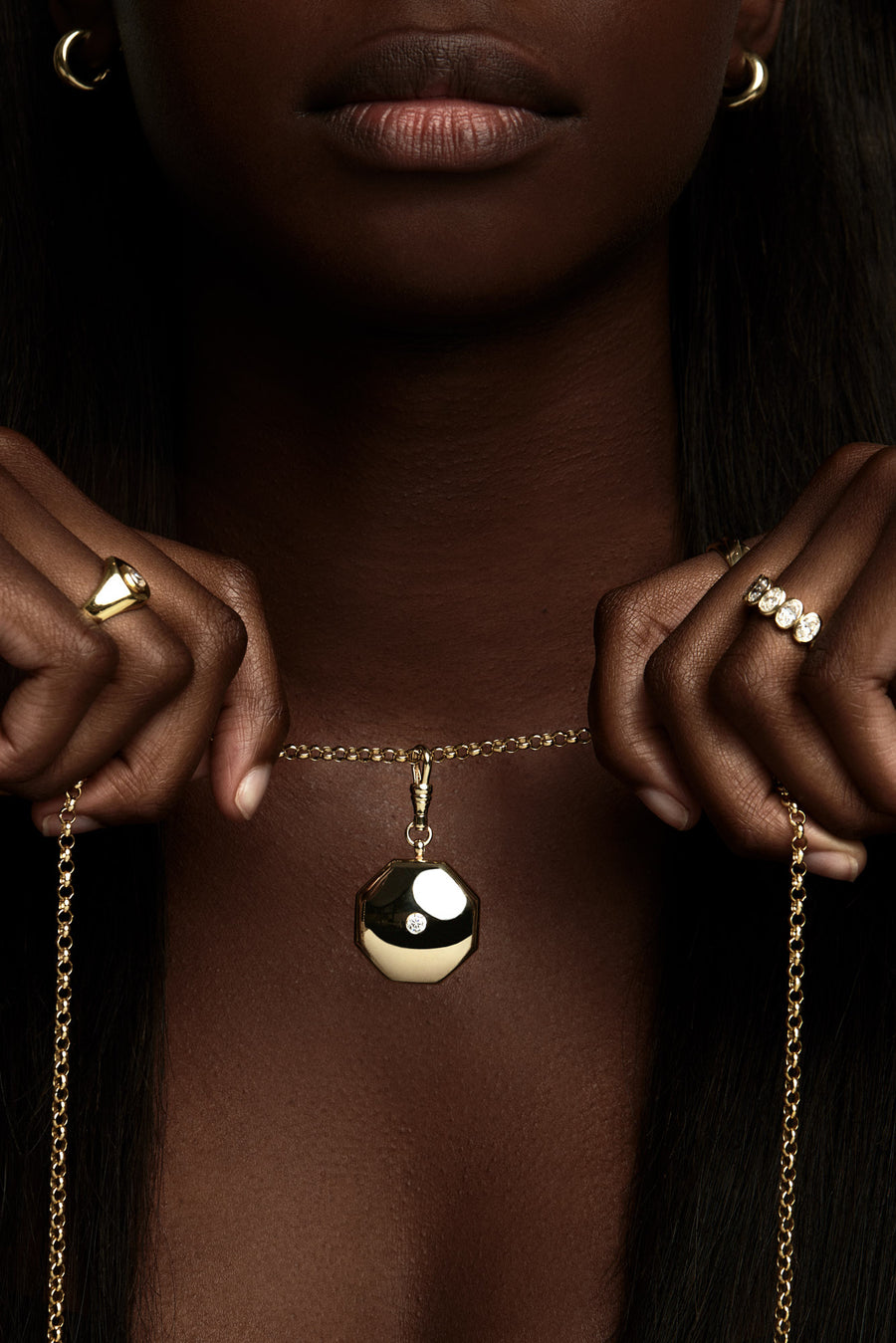 NATASHA SCHWEITZER | Necklace | Puffy Octagon Attachment | 9K Yellow Gold — Natasha Schweitzer