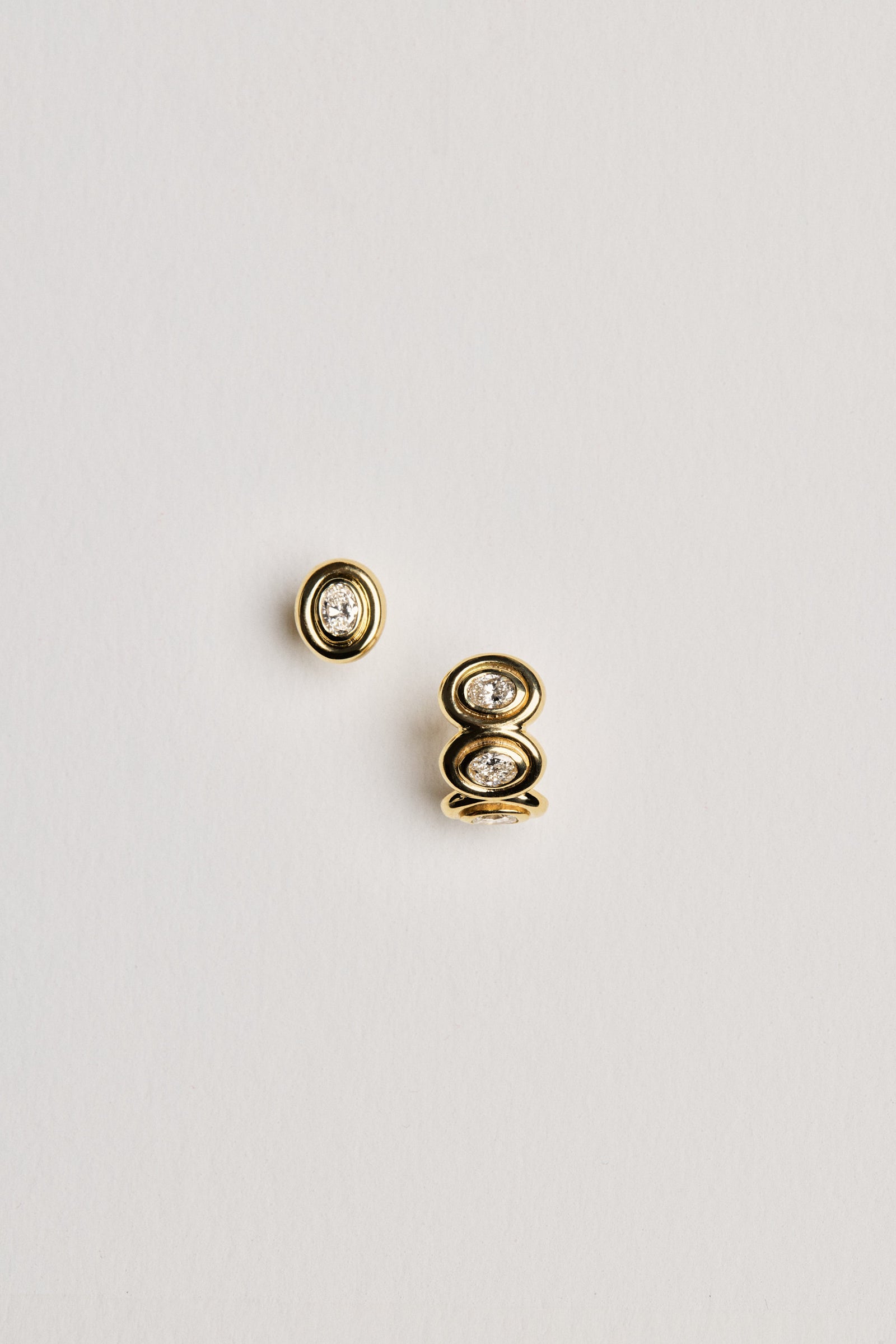 Oval Diamond Bezel Studs | 18K Yellow Gold | Diamond Earrings — Natasha Schweitzer